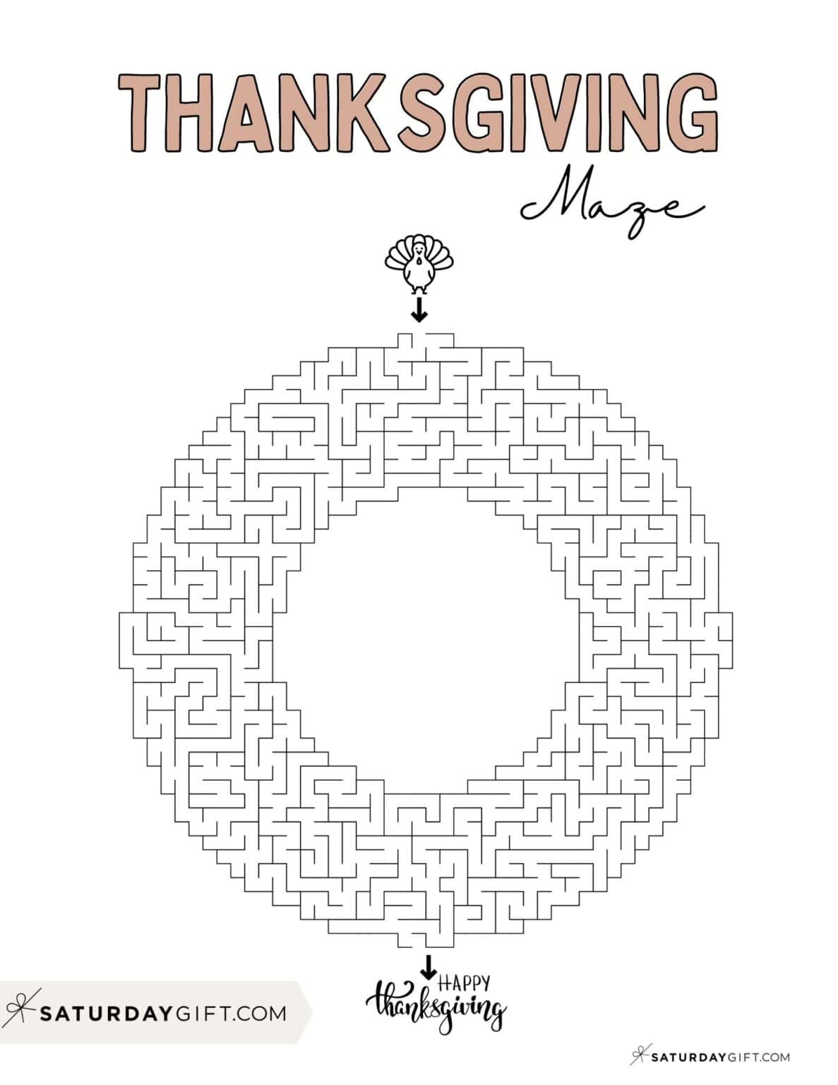 Thanksgiving Maze Printable - Cute & Free Templates | SaturdayGift