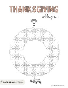 Thanksgiving Maze Printable - Cute & Free Templates | SaturdayGift