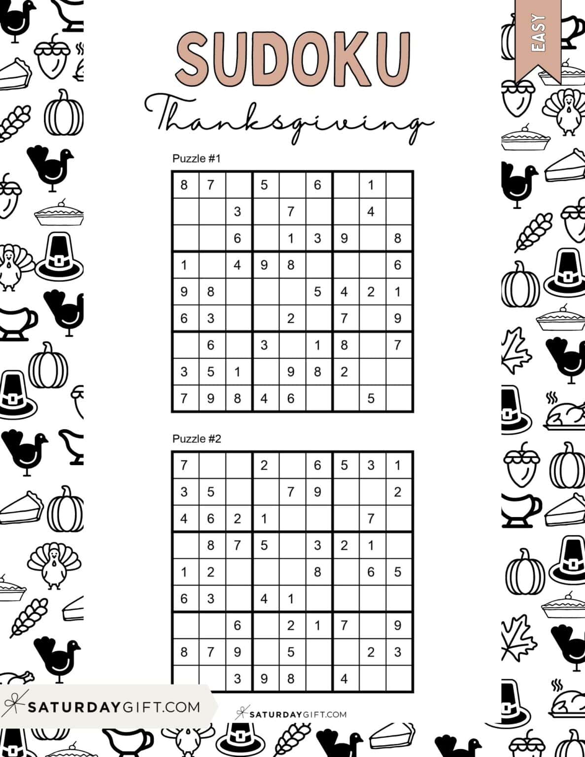Thanksgiving Sudoku Puzzles - Cute & Free Printables | SaturdayGift