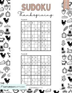 Thanksgiving Sudoku Puzzles - Cute & Free Printables | SaturdayGift