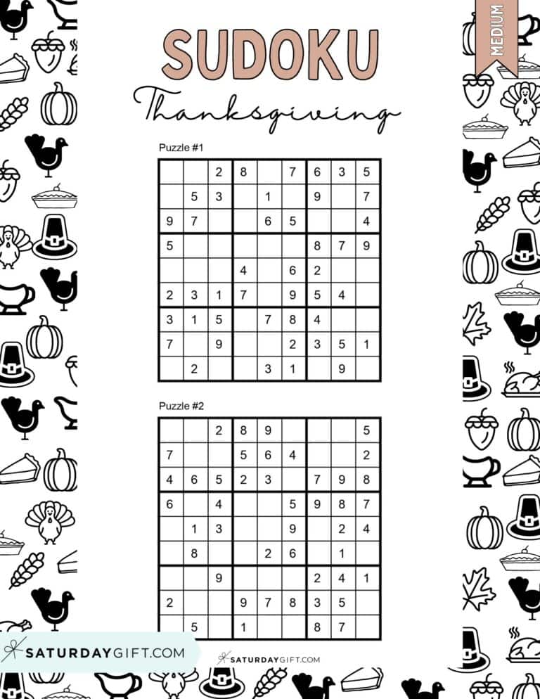 Thanksgiving Sudoku Puzzles - Cute & Free Printables | SaturdayGift