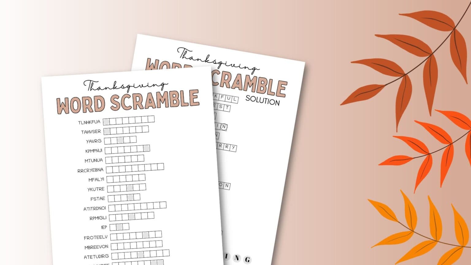 Thanksgiving Word Scramble - Cute & Free Printable | SaturdayGift