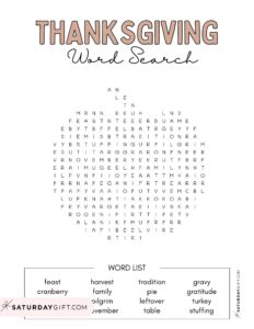Thanksgiving Word Search - Cute & Free Printables | SaturdayGift