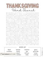 Thanksgiving Word Search - Cute & Free Printables | SaturdayGift
