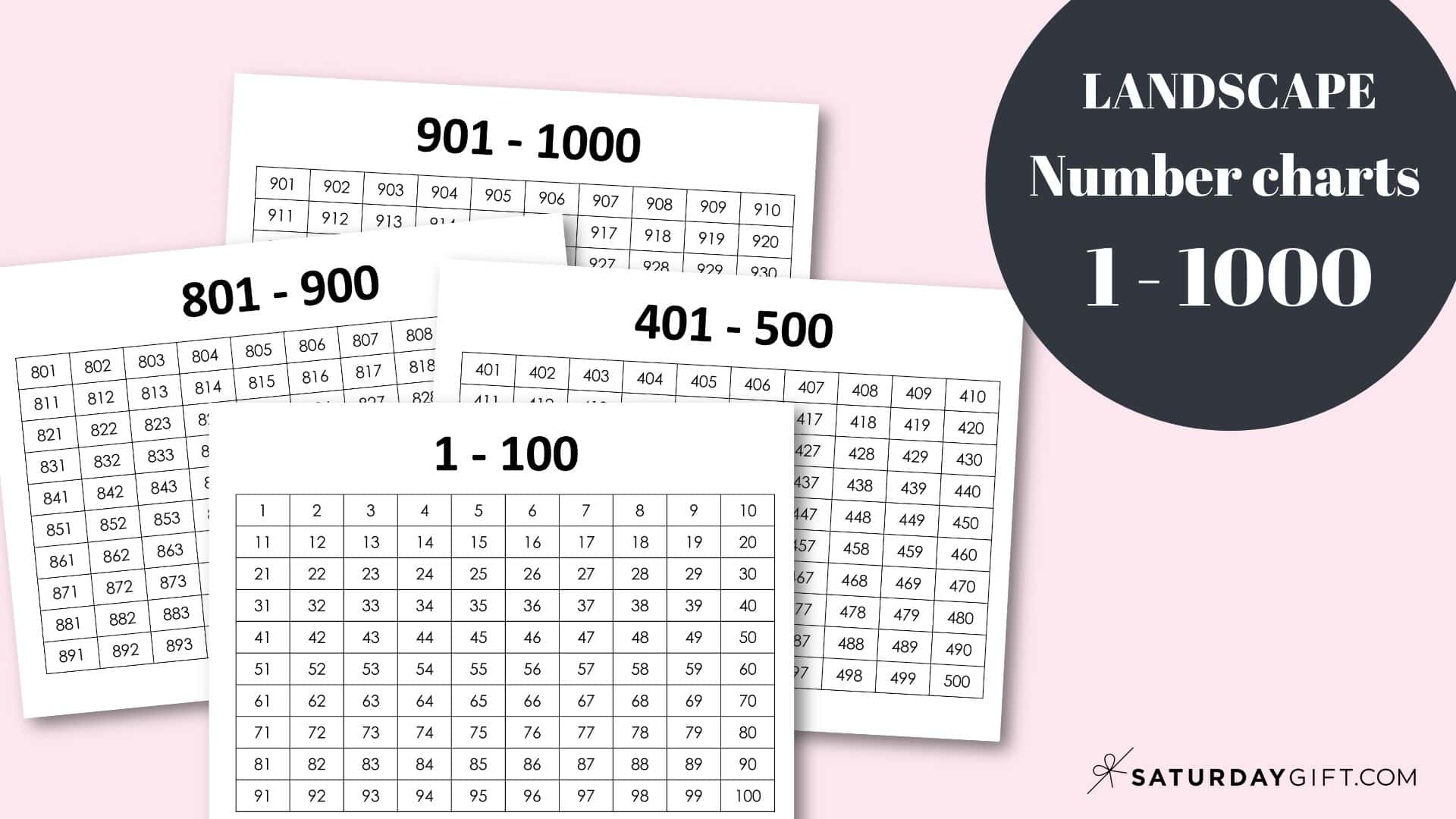 Thousands Chart Printable - Free Numbers 1-1000 Worksheets | SaturdayGift