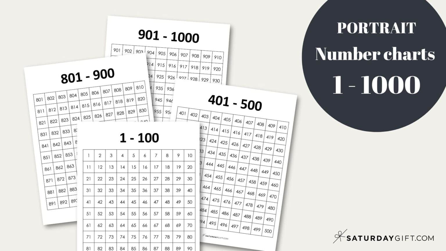 Thousands Chart Printable - Free Numbers 1-1000 Worksheets | SaturdayGift