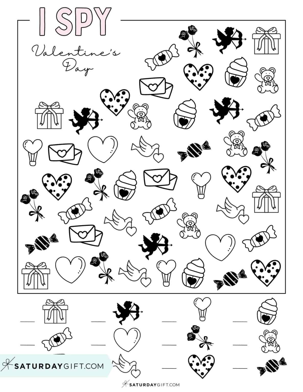 Valentine's Day I Spy printable - Cute & Free | SaturdayGift