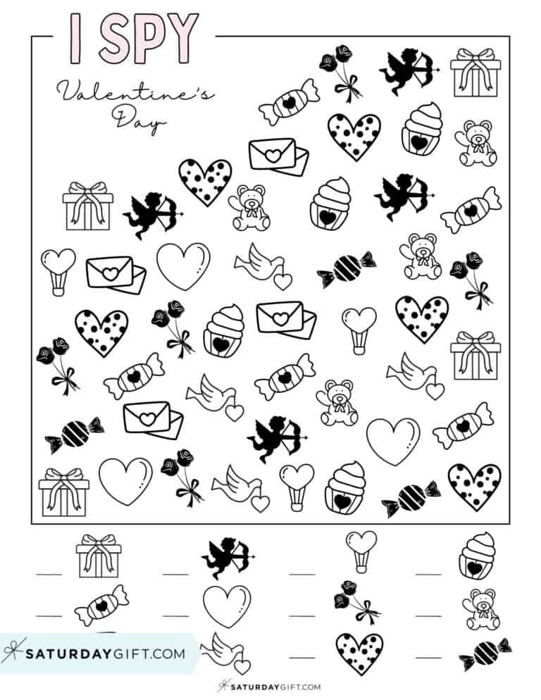 Valentine's Day I Spy printable - Cute & Free | SaturdayGift