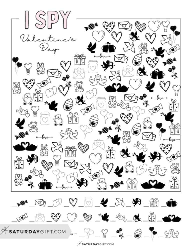 Valentine's Day I Spy printable - Cute & Free | SaturdayGift