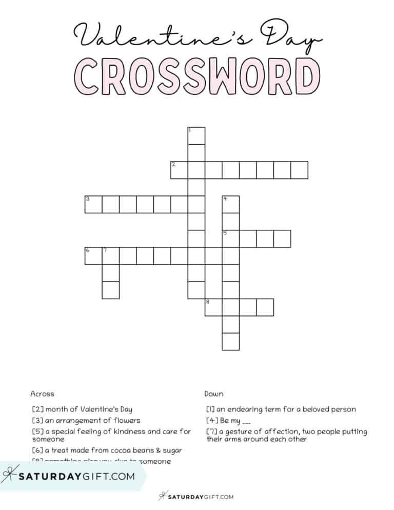 Valentine's Day Crossword Puzzle - Cute & Free Printable | SaturdayGift