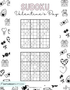 Valentine's Day Sudoku Puzzles - Cute & Free Printables | SaturdayGift