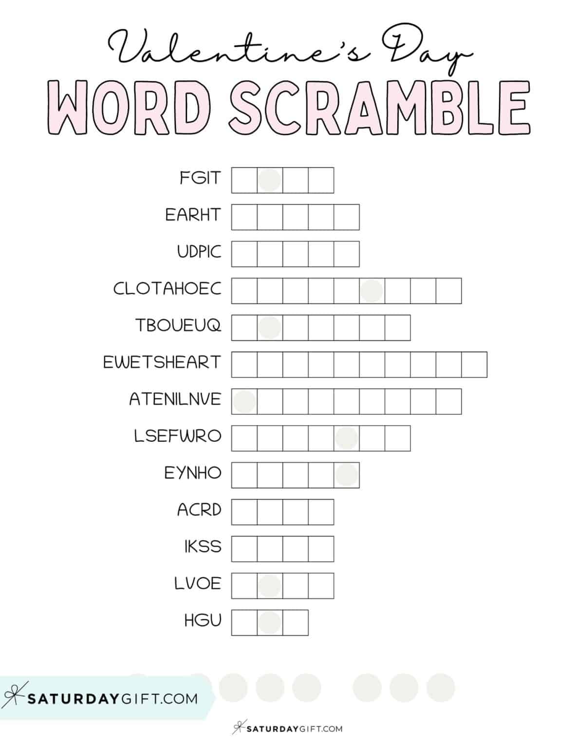 Valentine's Day Word Scramble - Cute & Free Printable | SaturdayGift