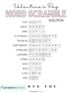 Valentine's Day Word Scramble - Cute & Free Printable | SaturdayGift
