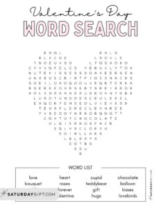 Valentine's Day Word Search - Cute & Free Printables | SaturdayGift