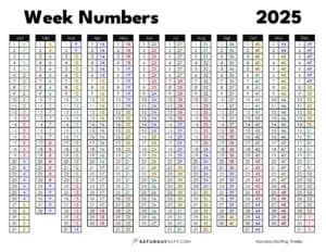 Week numbers for 2025 - What week is it? | SaturdayGift