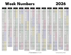 Week numbers for 2026 - What week is it? | SaturdayGift