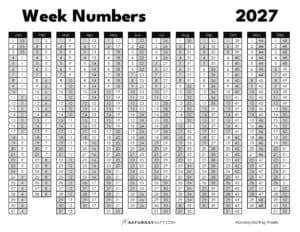 Week numbers for 2027 - What week is it? | SaturdayGift
