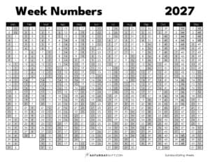 Week numbers for 2027 - What week is it? | SaturdayGift