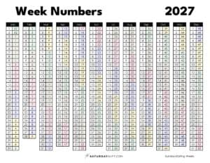 Week numbers for 2027 - What week is it? | SaturdayGift