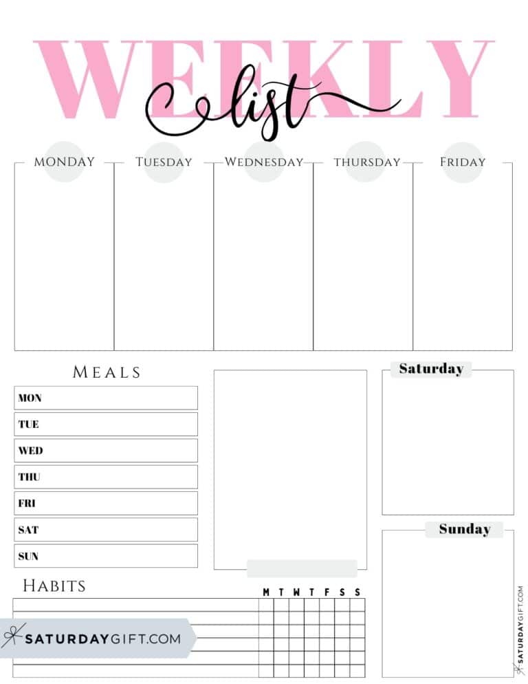 Weekly planner printable - 39 cute free weekly calendar templates ...