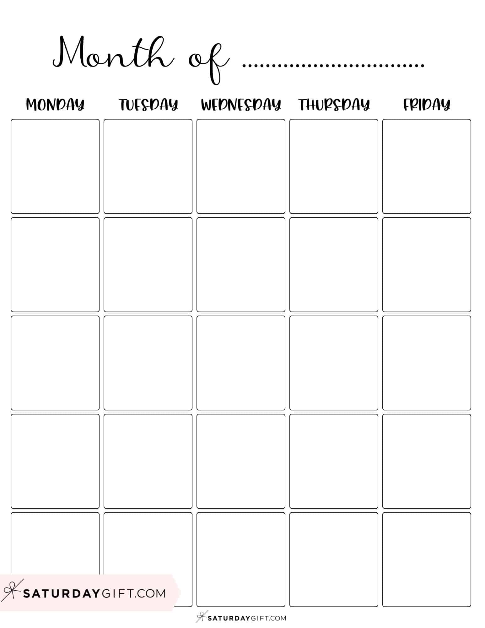 Blank Calendar templates - 29 Cute & Free Printables | SaturdayGift