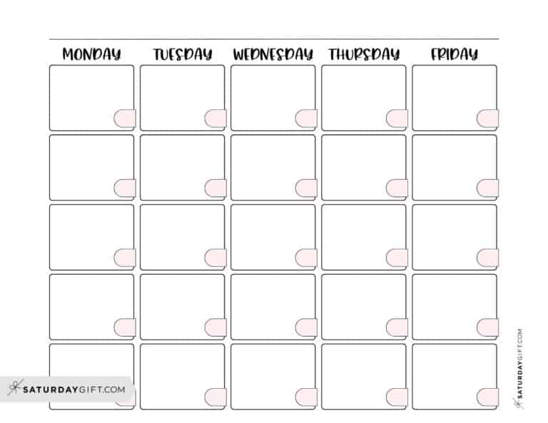 Blank Calendar templates - 29 Cute & Free Printables | SaturdayGift